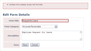Catalog Form Details Error Duplicate Form Name