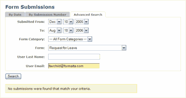 Submissions Submitted Forms No Search Results